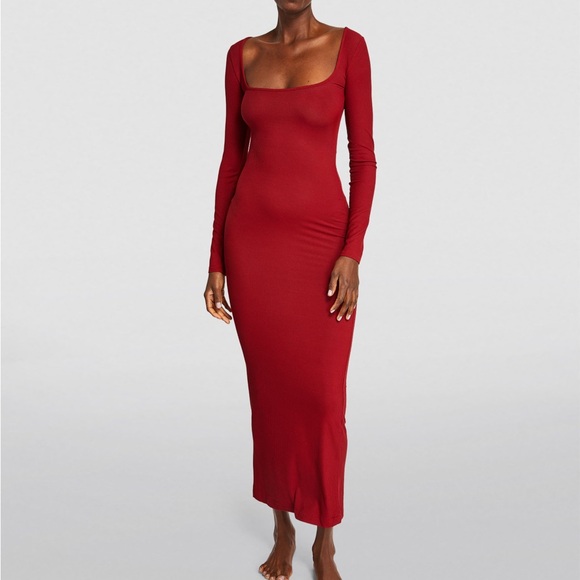 SKIMS | Dresses | Skims Soft Lounge Longsleeve Red Maxi Dress | Poshmark